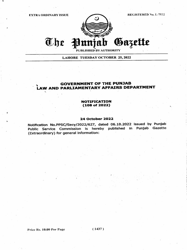 Punjab Public Service Commission Regulations 2022 108 of 2022 PDF | PDF