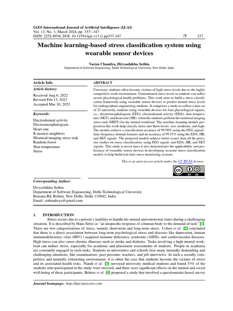 Machine Learning-Based Stress Classification System Using Wearable ...