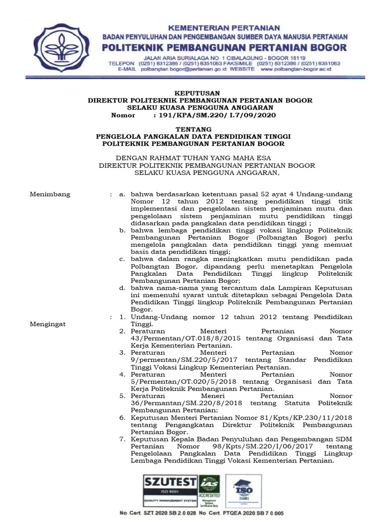 SK Pengelola Pddikti - Ok | PDF | Bisnis