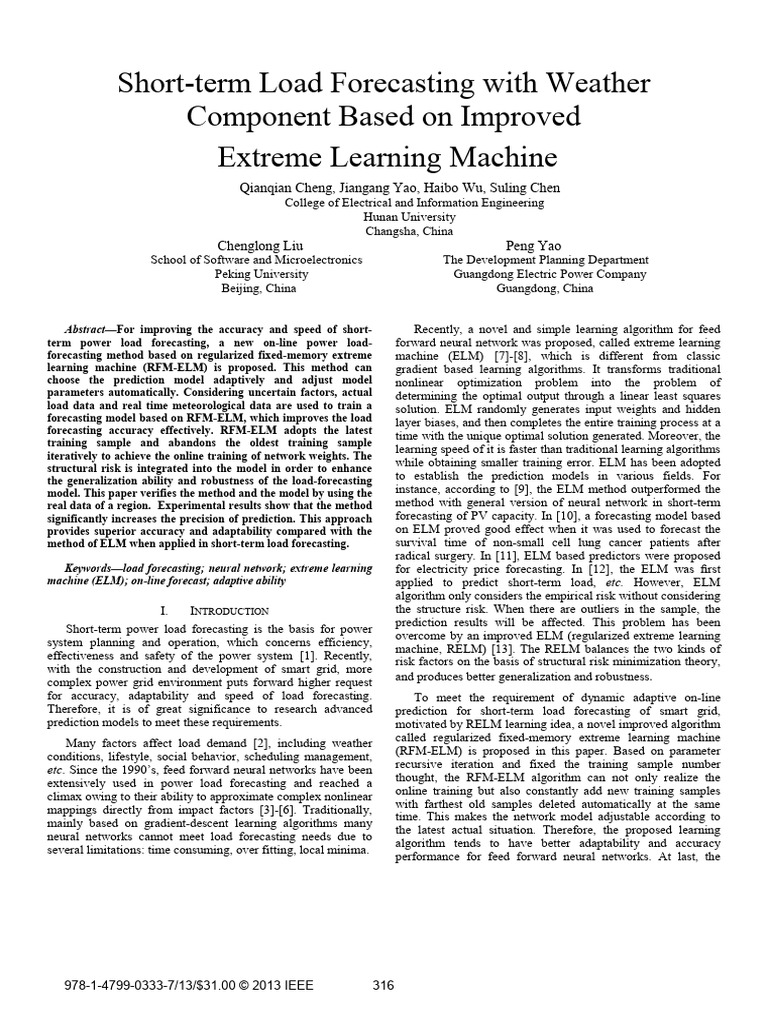 Short-Term Load Forecasting With Weather Component Based On Improved Extreme Learning Machine ...