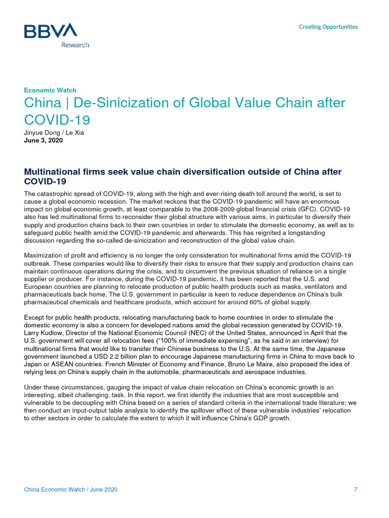 De-Sinicization of Value Chains Post-COVID | PDF | China | World Politics