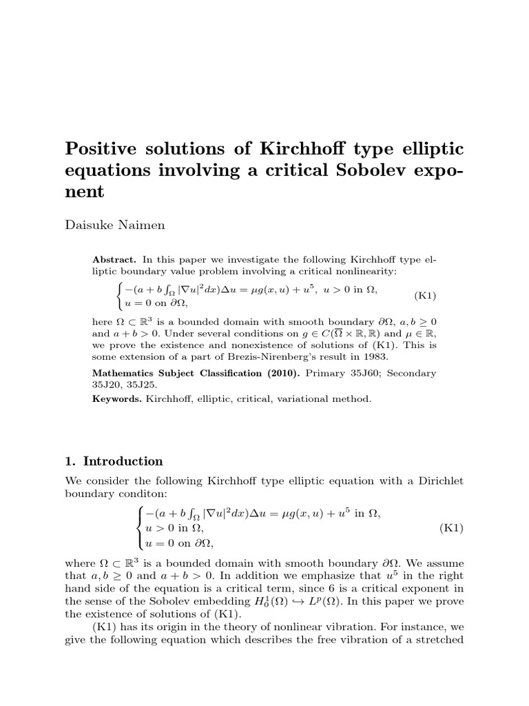 Positive Solutions of Kirchhoff Type Elliptic Equations Involving A Critical Sobolev Expo-Nent ...