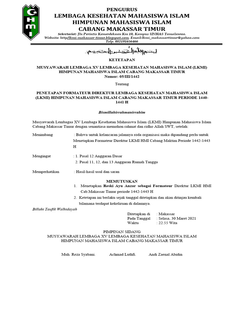 Konsideran SK Formateur LKMI Maktim 2021 | PDF