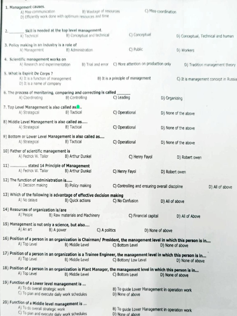 Management MCQ Answer | PDF