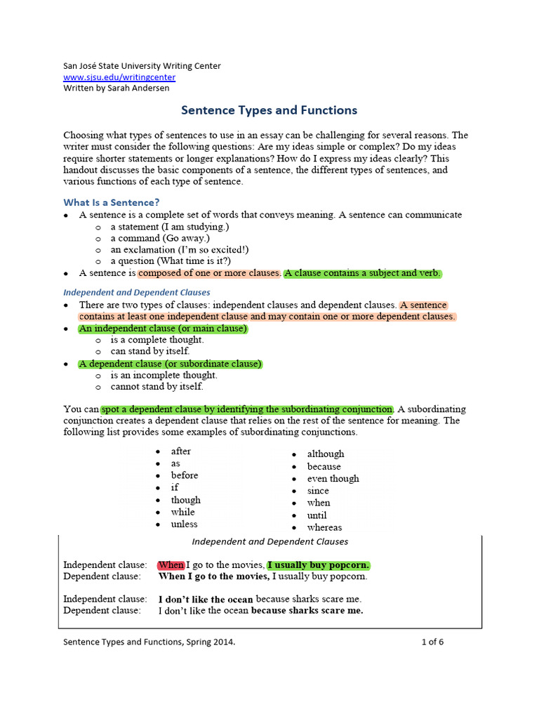 Types of Sentences 1 | PDF | Sentence (Linguistics) | Clause
