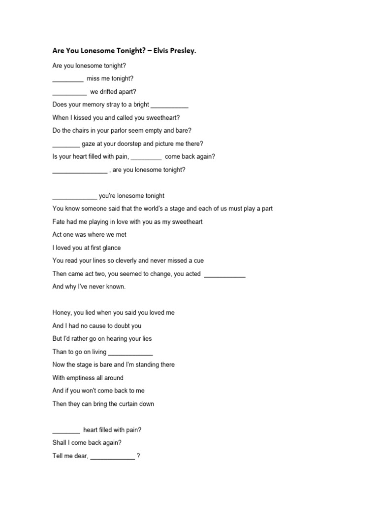 Are You Lonesome Tonight-Elvis Presley | PDF | Poetry