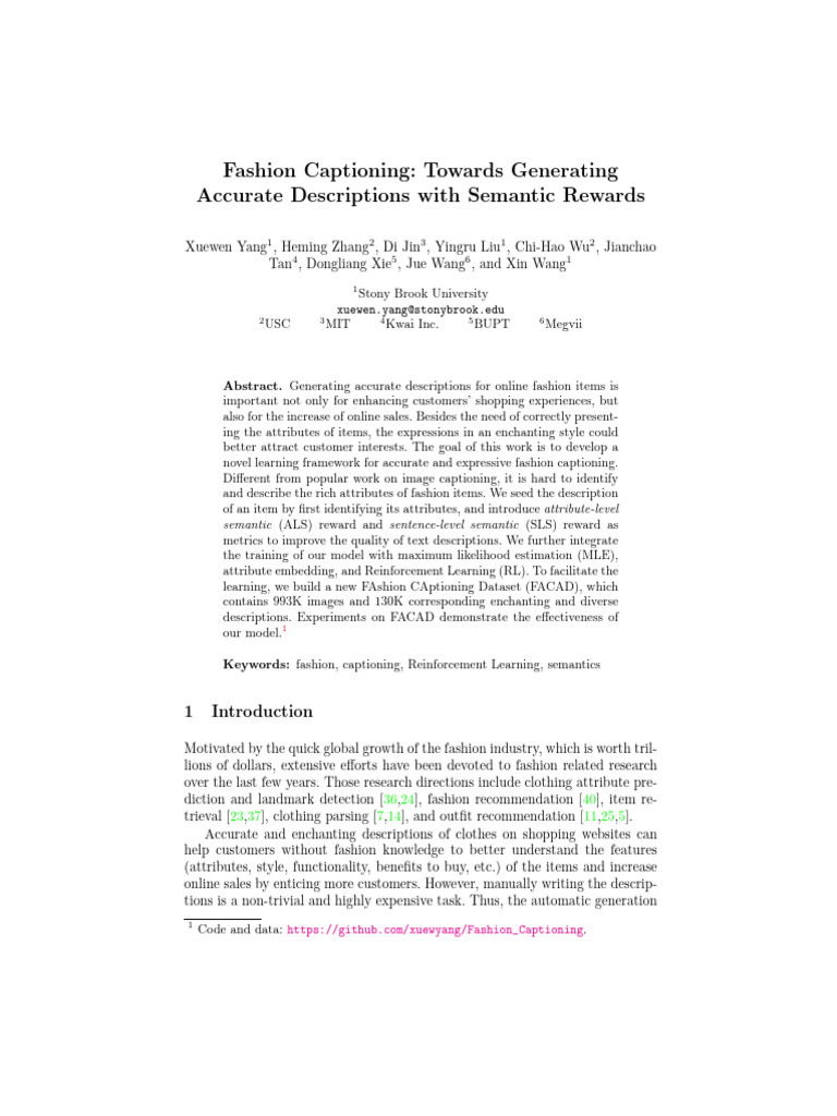 Fashion Captioning-Towards Generating | PDF | Cybernetics | Computing