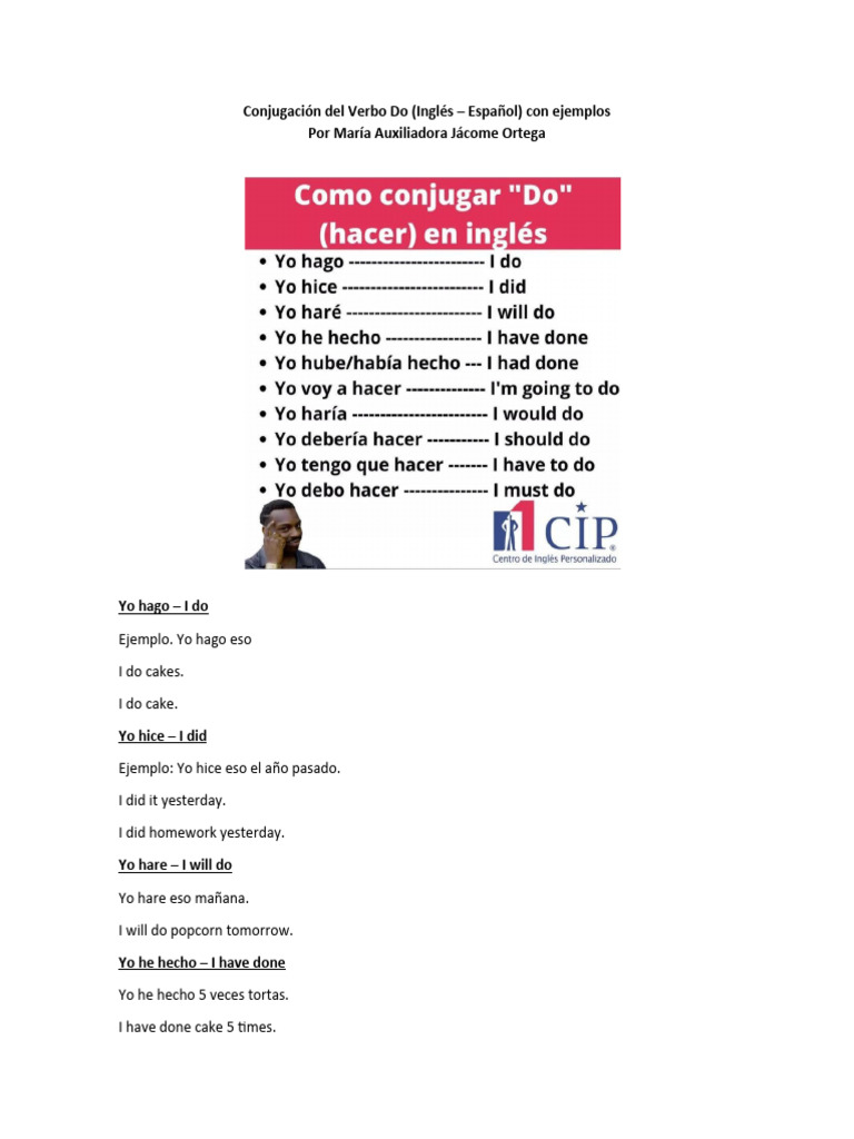 Conjugación del Verbo Do en Inglés | PDF | Artes del Lenguaje y ...