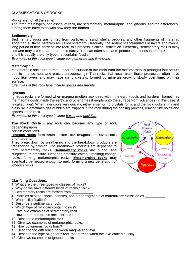 Classifications of Rocks | PDF | Rock (Geology) | Sedimentary Rock