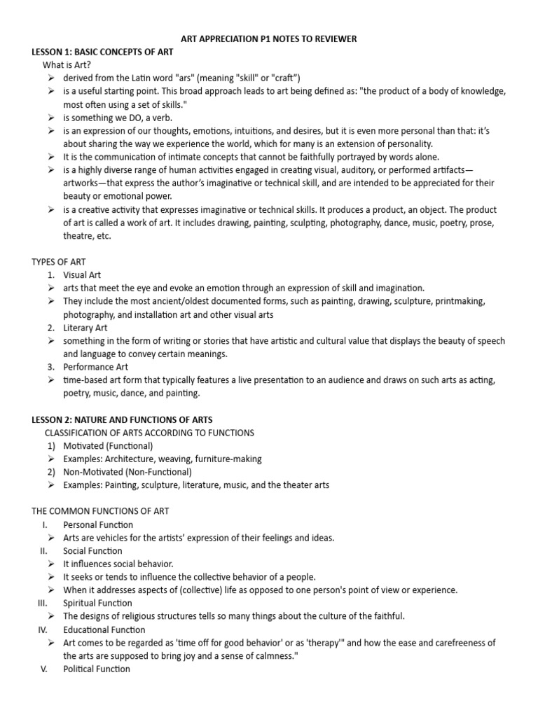 Art Appreciation P1 Reviewer | PDF | Composition (Visual Arts) | Pattern