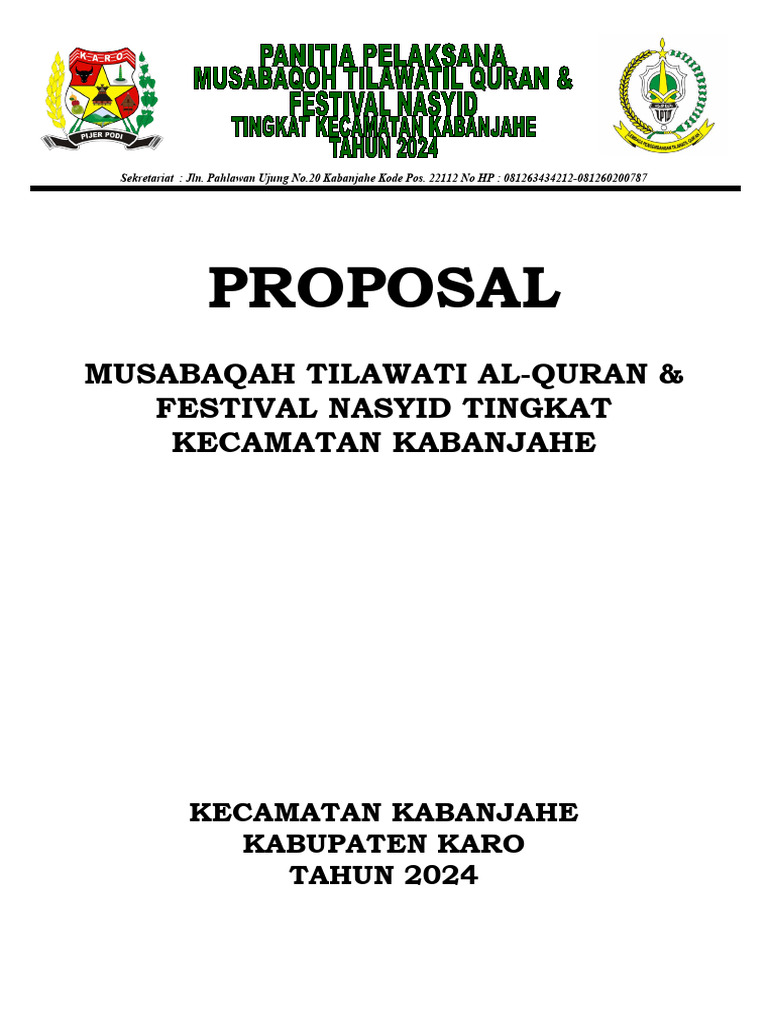Proposal MTQ Kabanjahe 2024 | PDF | Perjalanan | Memasak, Makanan, & Anggur