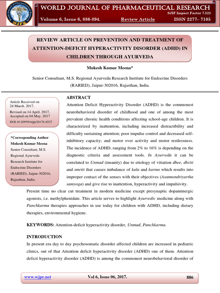 Review Article On Prevention and Treatment of Attention-Deficit Hyperactivity Disorder (Adhd) in ...