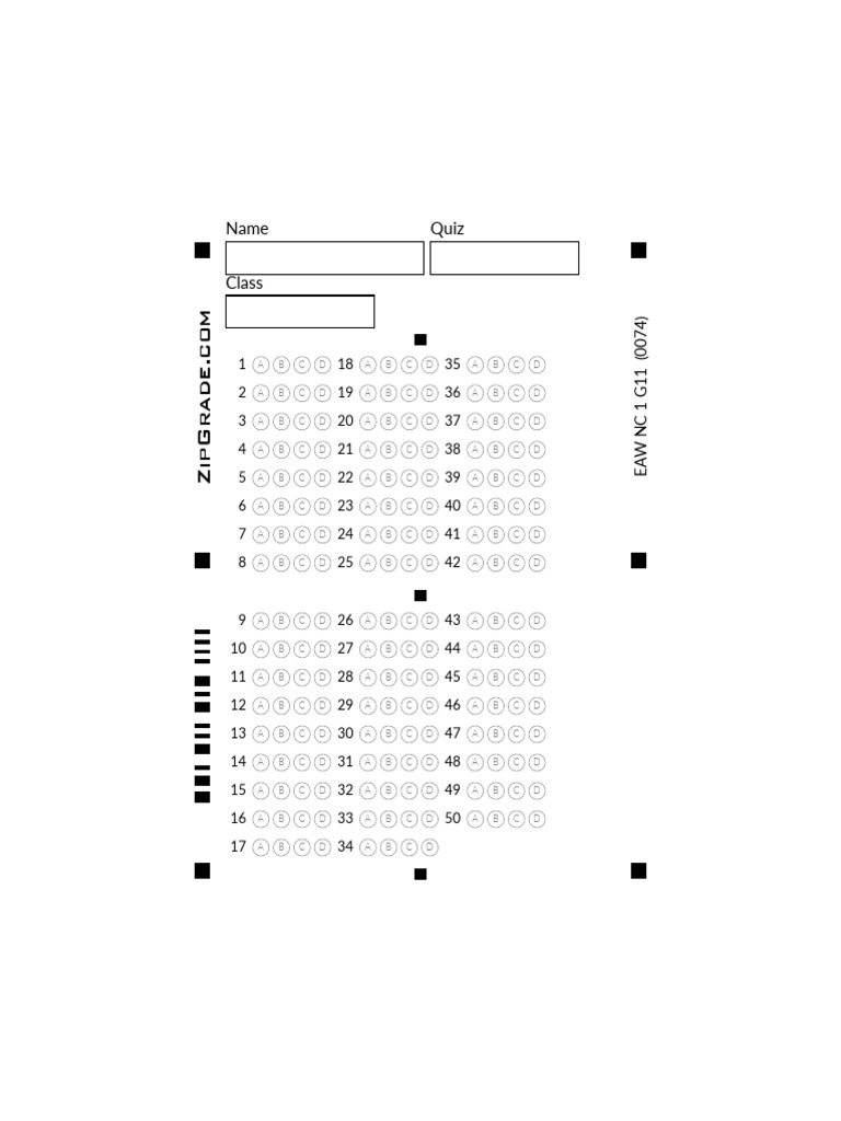 50-Item Quiz Answer Sheet Template | PDF