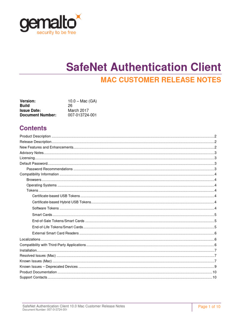007-013724-001 - SafeNet Authentication Client - 10.0 - Mac - GA - CRN ...