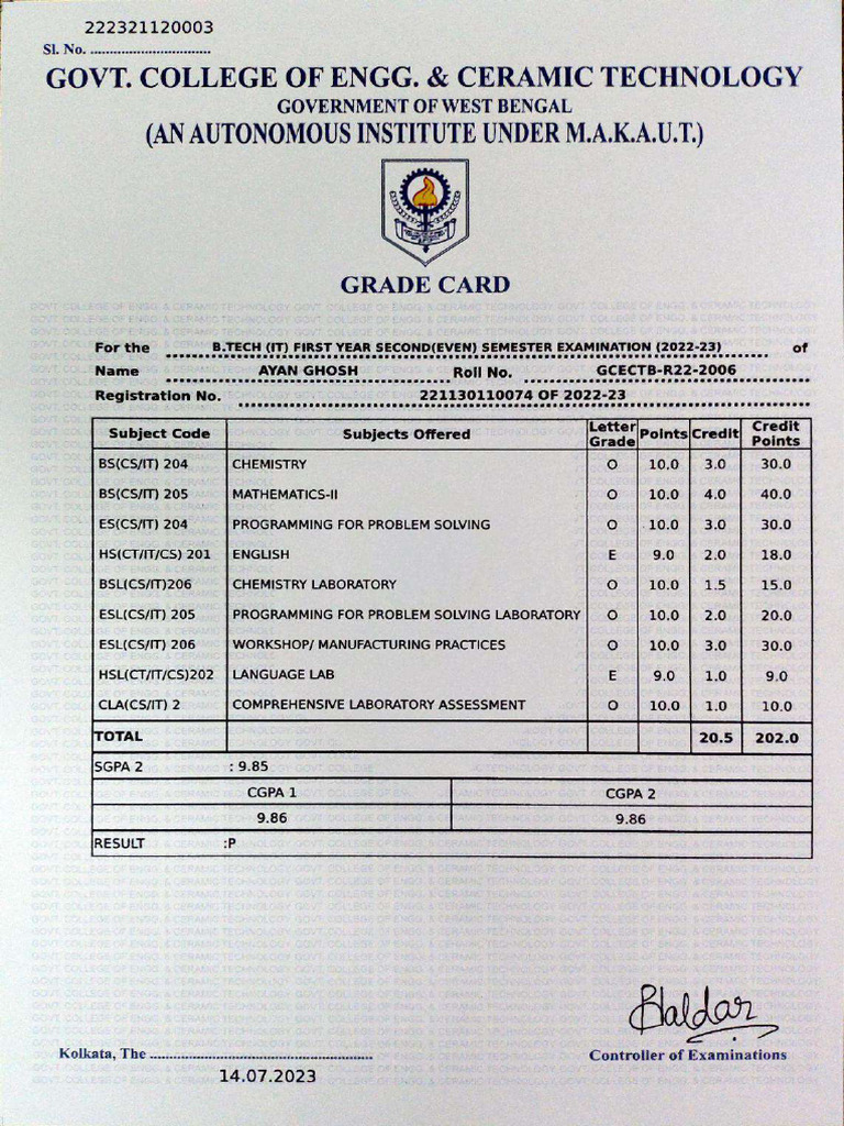 SEM 2 Grade Card-Min (1) - Compressed | PDF | Student Assessment And ...