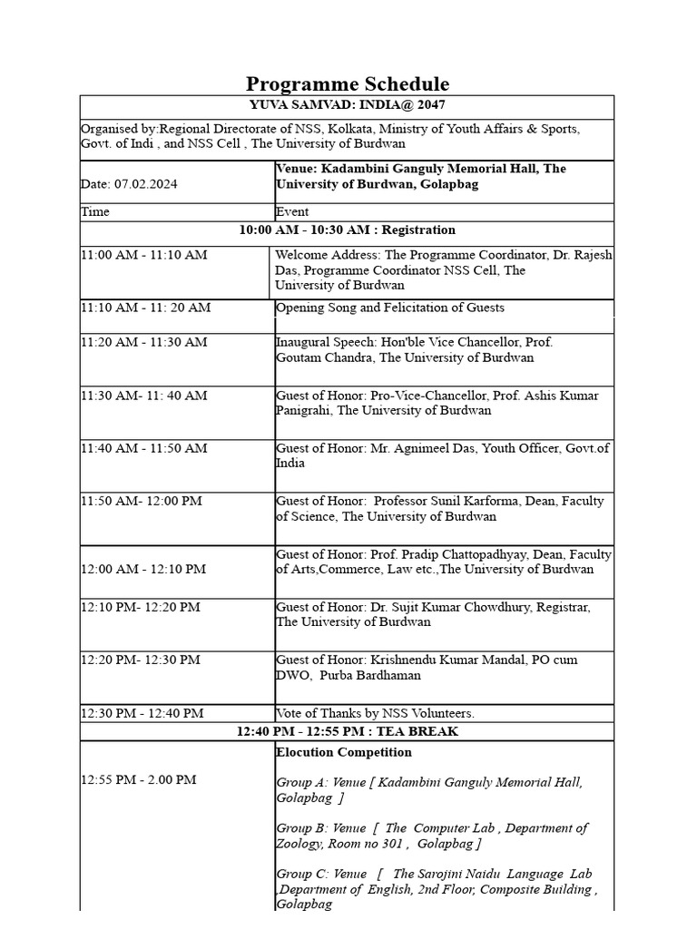 Revised Programme Schedule For Yuva Samvad | PDF | Government Of India | Economy Of India