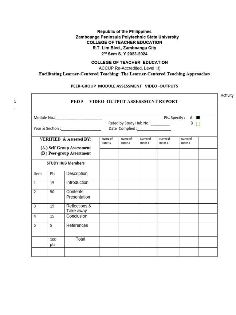Ped 5 Study Hub Assessment Forms | PDF | Pedagogy | Cognitive Science