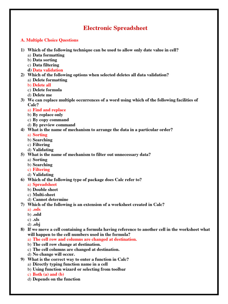 Electronic Spreadsheet Notes - Class 9-1 - 240116 - 224244 | PDF ...
