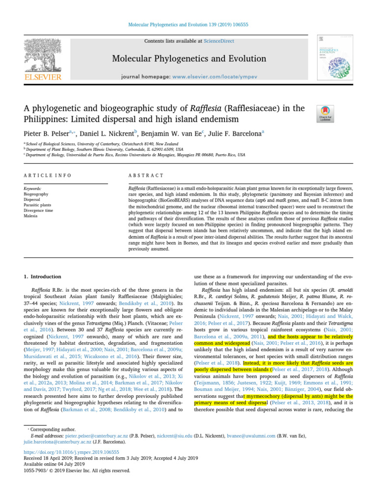 Rafflesia Phylogeny & Endemism in Philippines | PDF | Polymerase Chain ...