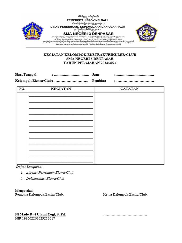 Form Pembinaan Ekstra | PDF