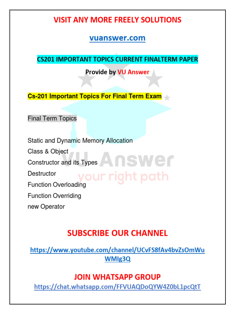 CS201 Final Term Important Topics | PDF | Constructor (Object Oriented ...