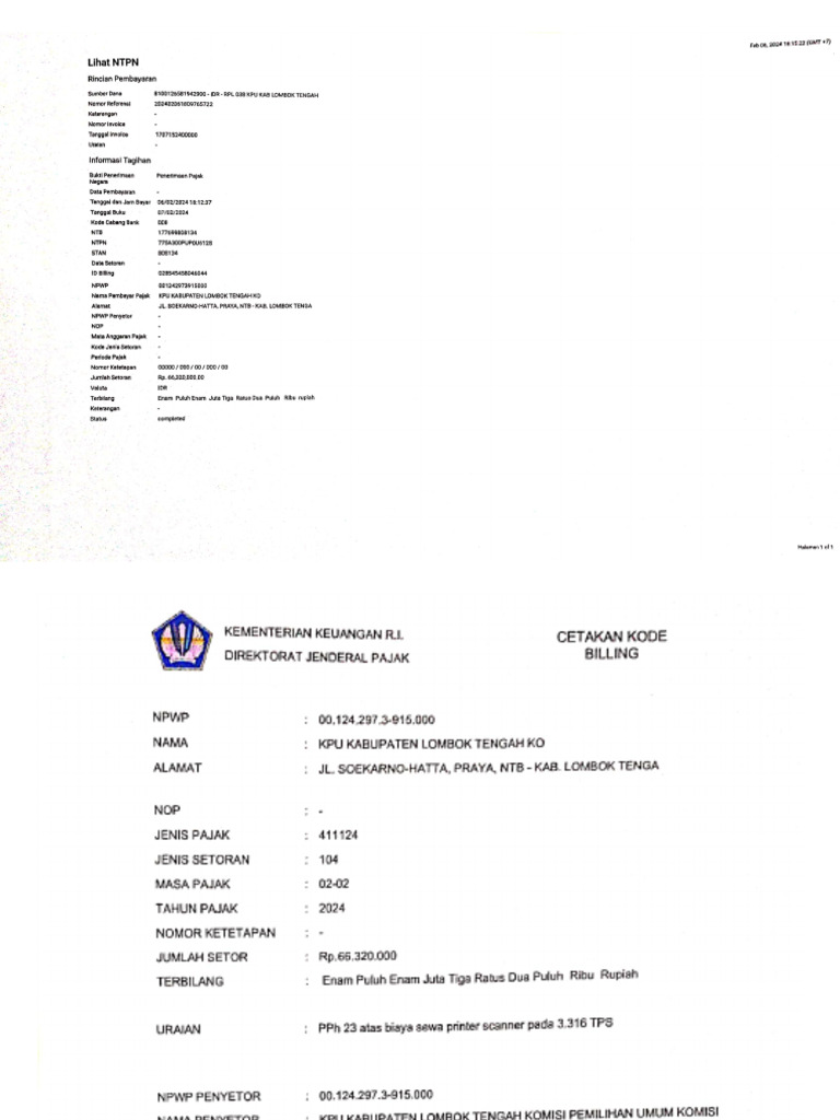 Bukti Setor PPH 23 Scanner | PDF