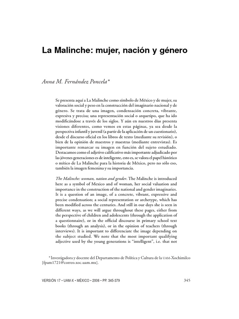 La Malinche: símbolo de género y nación | PDF | Mujer | México