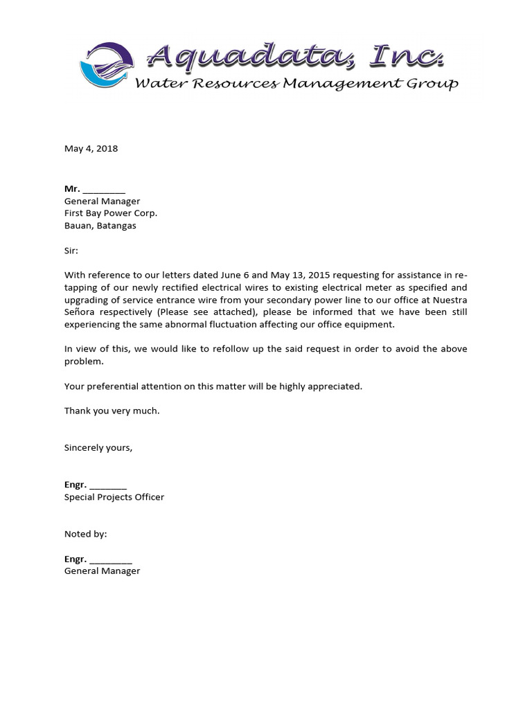 Follow-up Request for Electrical Retapping | PDF | Finance & Money ...