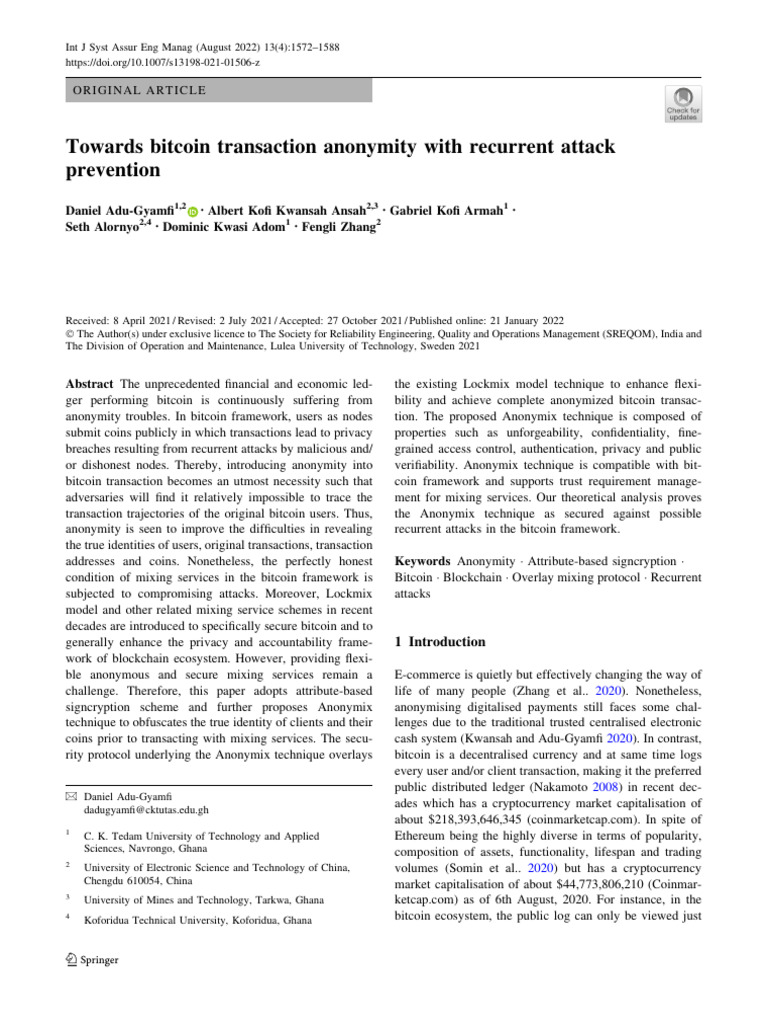 Towards Bitcoin Transaction Anonymity With Recurrent Attack Prevention ...