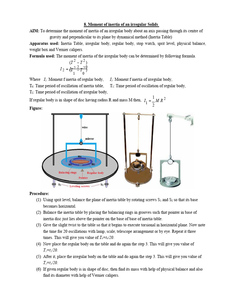 8. Moment of Inertia of an Irregular Solids | PDF | Metrology ...