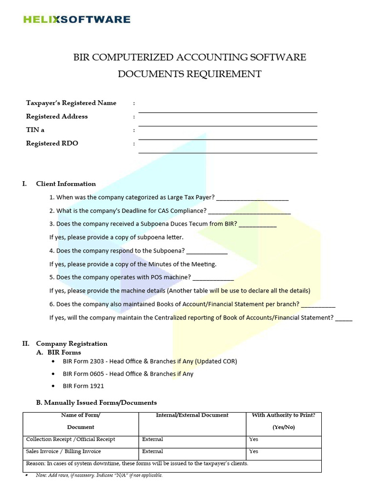 01-BIR CAS Requirements - Client Information | PDF | Invoice | Receipt