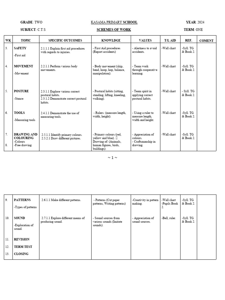 Grade 2 C.T.S. Scheme of Work Term 1 | PDF | Cognition | Cognitive Science