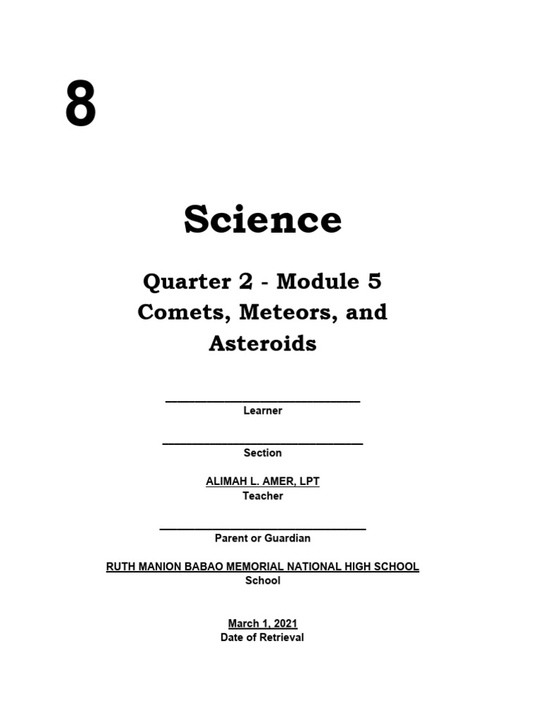 Science 8 | PDF | Meteoroid | Comet