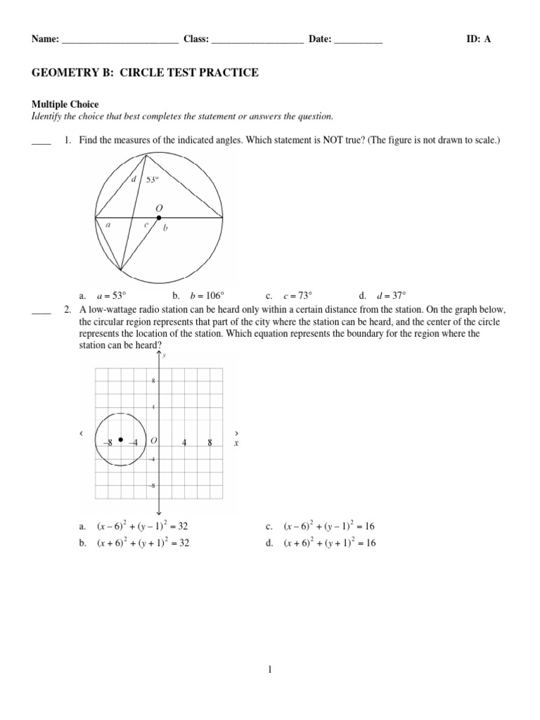 Circle Geometry Test Practice | PDF | Circle | Angle