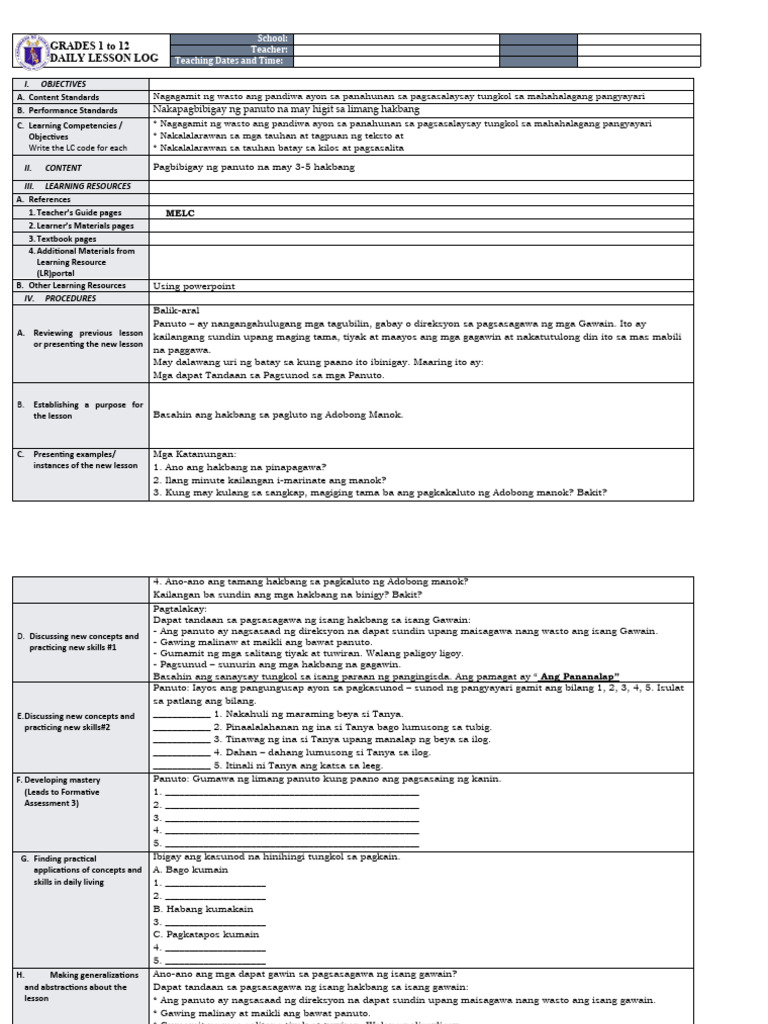 FILIPINO - Q1-W2 Day1 | PDF