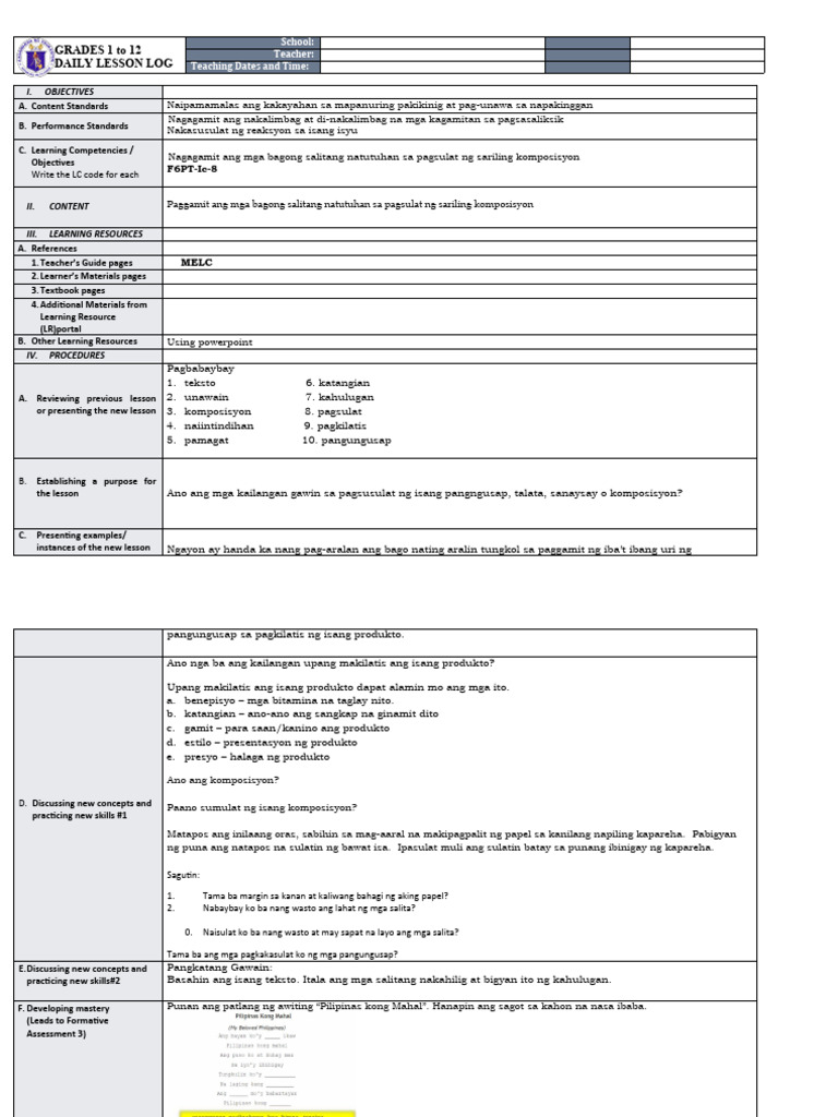 FILIPINO - Q1-W2 Day3 | PDF