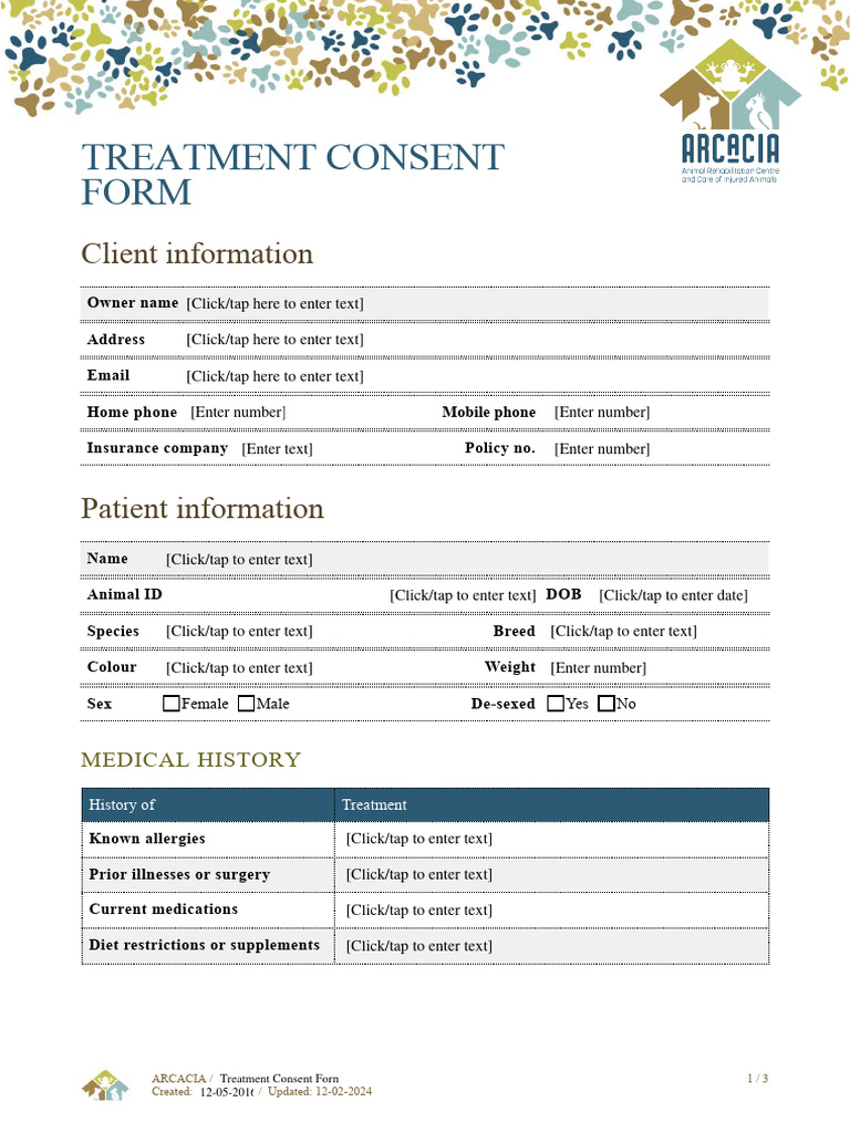 ARCACIA Treatment Consent Form | PDF | Credit Card | Health Care