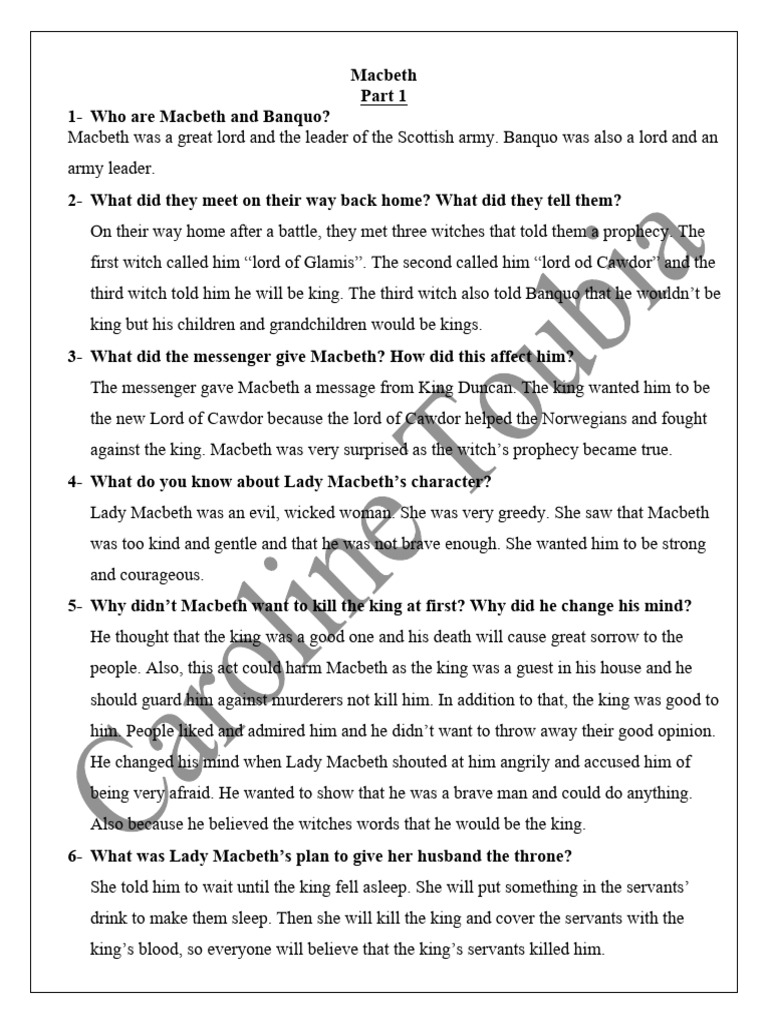 Macbeth Questions | PDF | Macbeth
