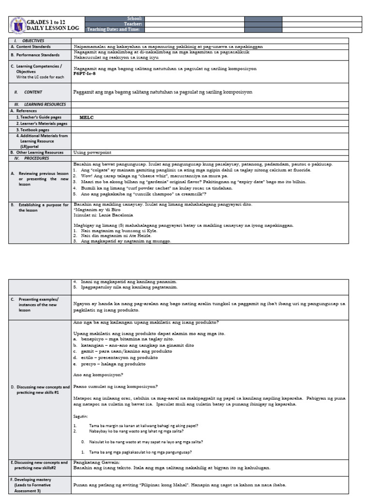 FILIPINO - Q1-W3 Day2 | PDF