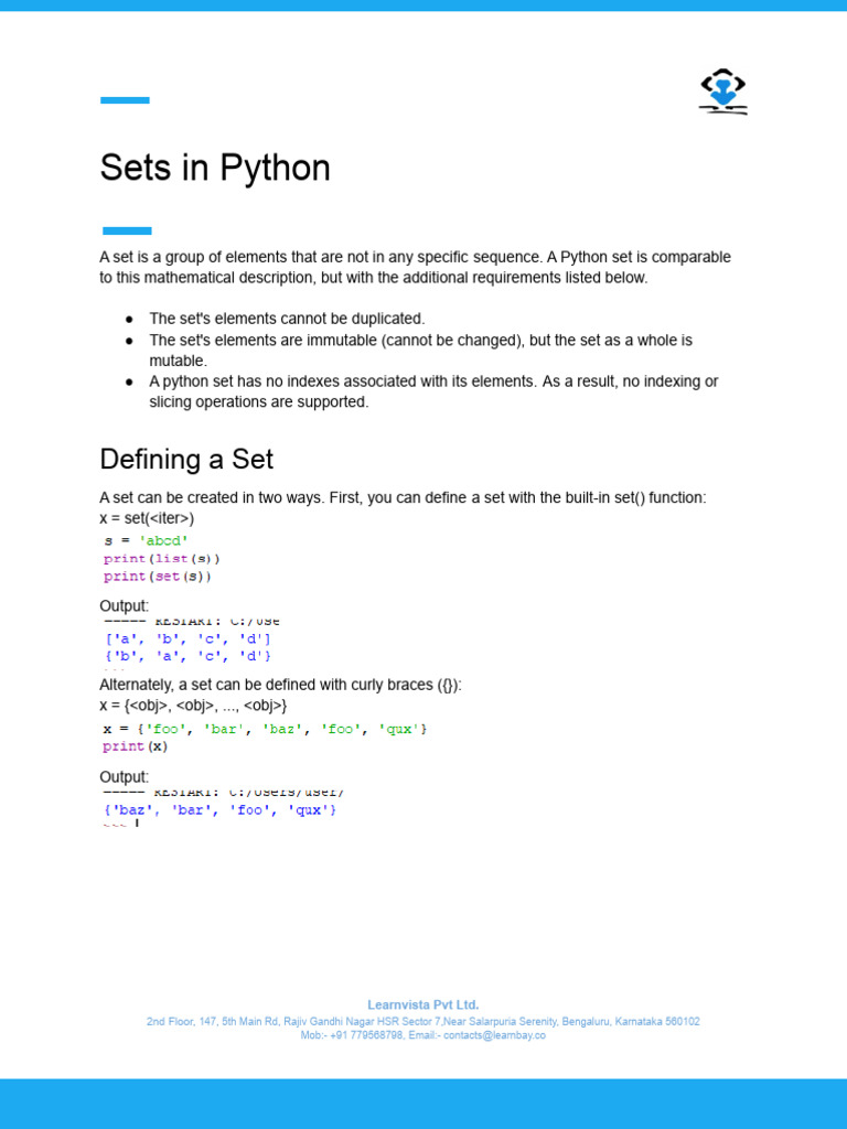 10. Sets in Python (1) | PDF | Mathematics | Mathematical Logic