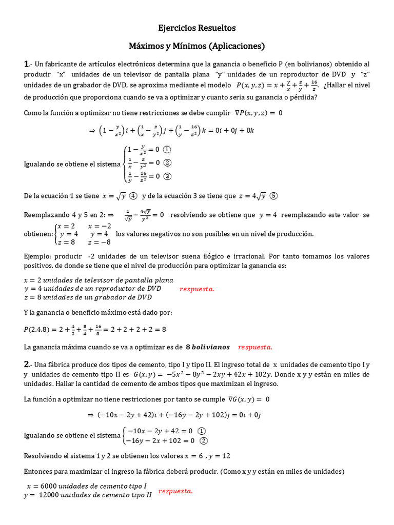 Ejercicios Resueltos (Aplicaciones Maximos y Minimos) | PDF | Ecuaciones | Triángulo