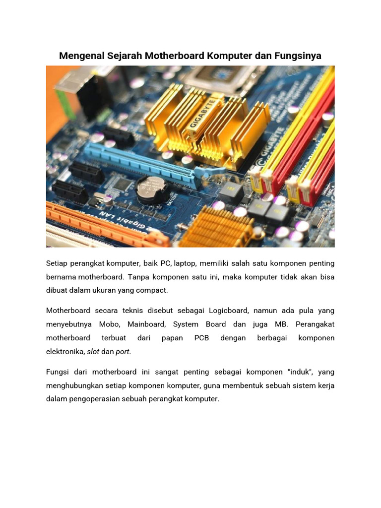 Mengenal Sejarah Motherboard Komputer Dan Fungsinya | PDF