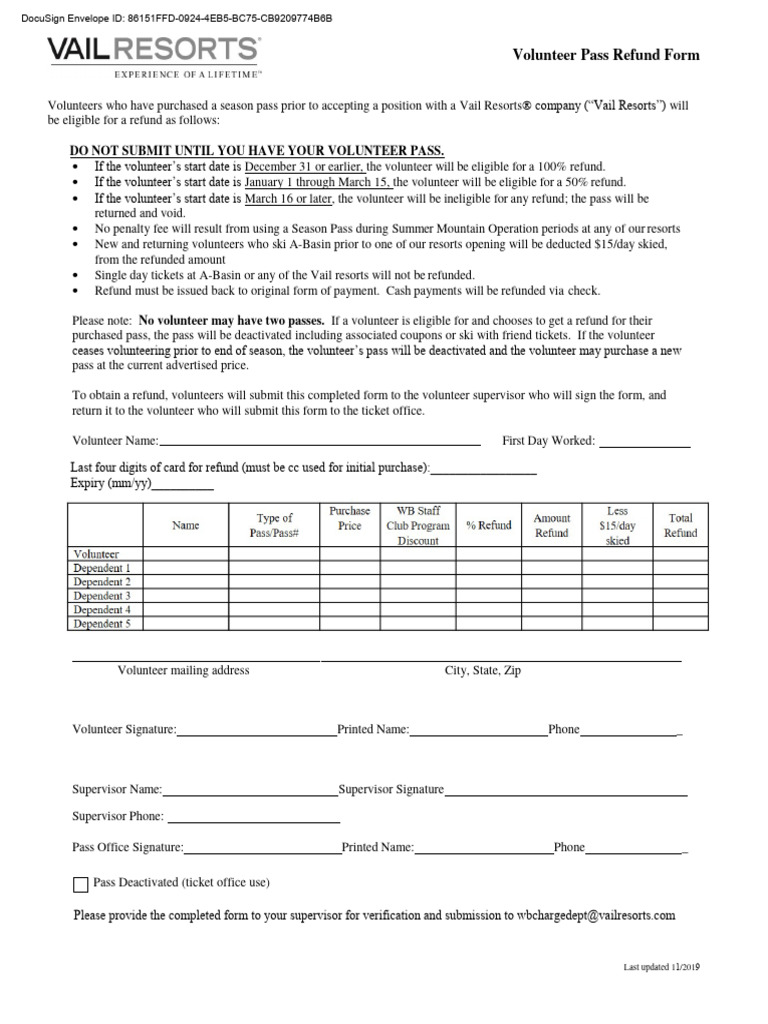 Volunteer Pass Refund Form | PDF