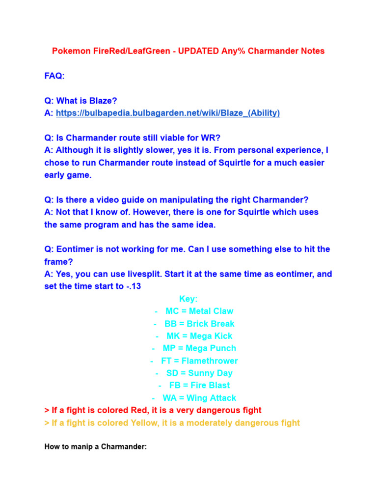 Pokemon FireRed-LeafGreen - UPDATED Any% Charmander Notes | PDF ...