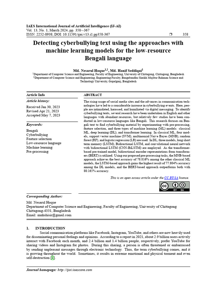 Detecting Cyberbullying Text Using The Approaches With Machine Learning Models For The Low