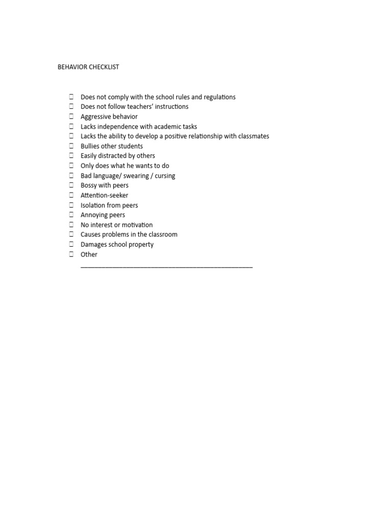 Behavior Checklist | PDF