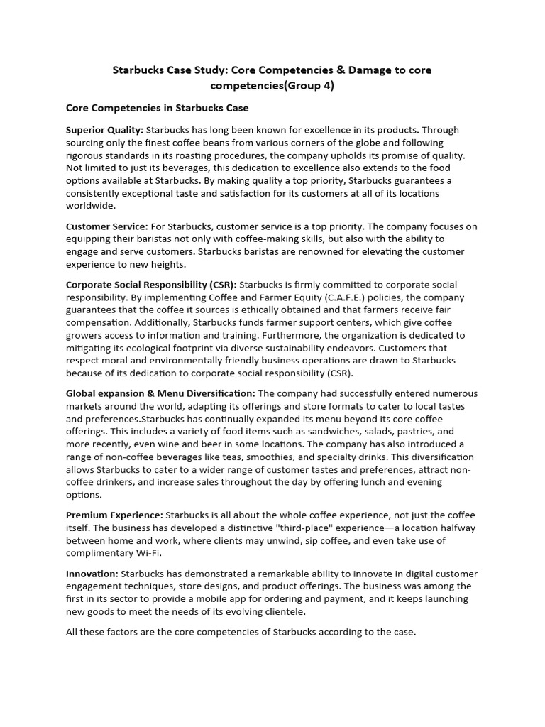 Starbucks Core Competencies Analysis | PDF | Starbucks | Coffee