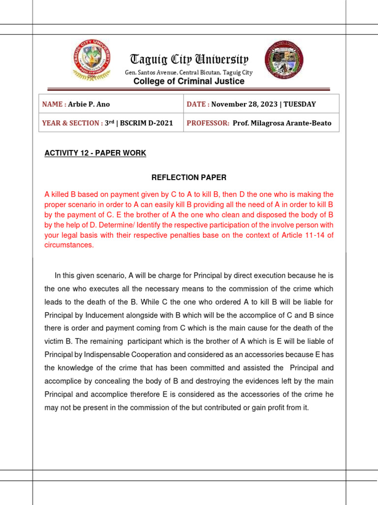 Activity 12 Reflection Ano | PDF | Crimes | Crime & Violence