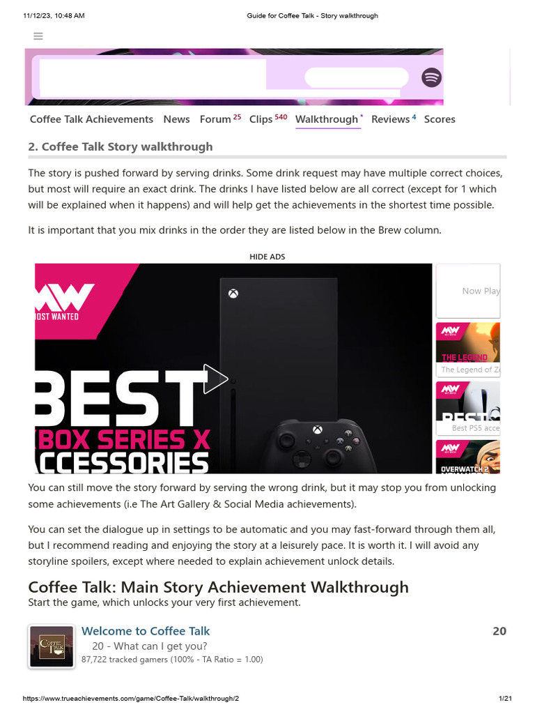 Guide For Coffee Talk - Story Walkthrough | PDF