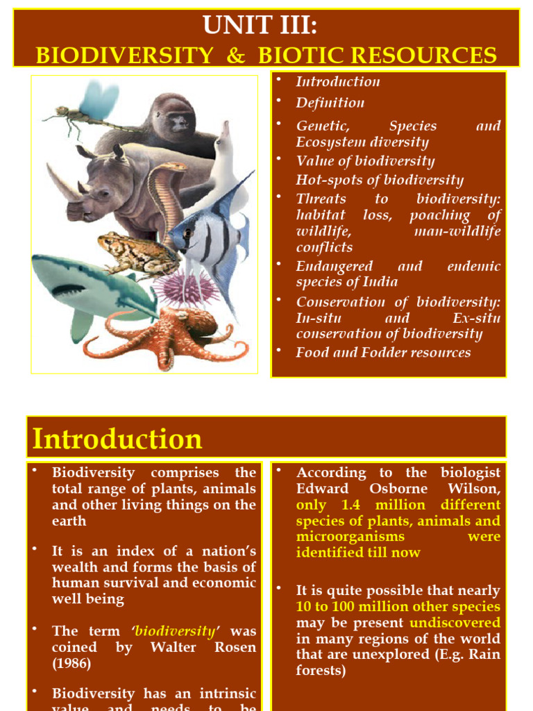 Unit-III Biodiversity Ppts | PDF | Biodiversity | Conservation Biology